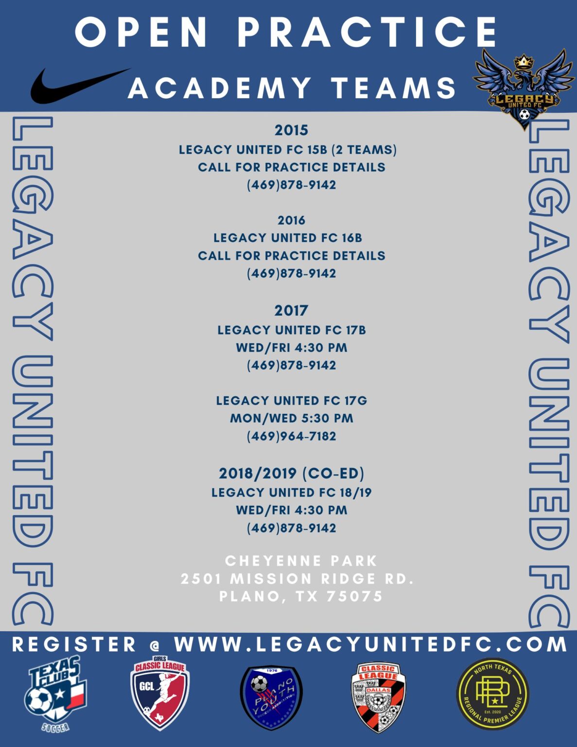 Academy Open Practices – Legacy United FC